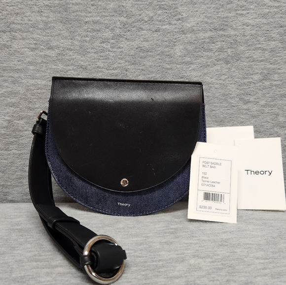 Theory | Bags | Theory Black Leather Navy Denim Post Saddle Waist Bag Belt Os | Poshmark